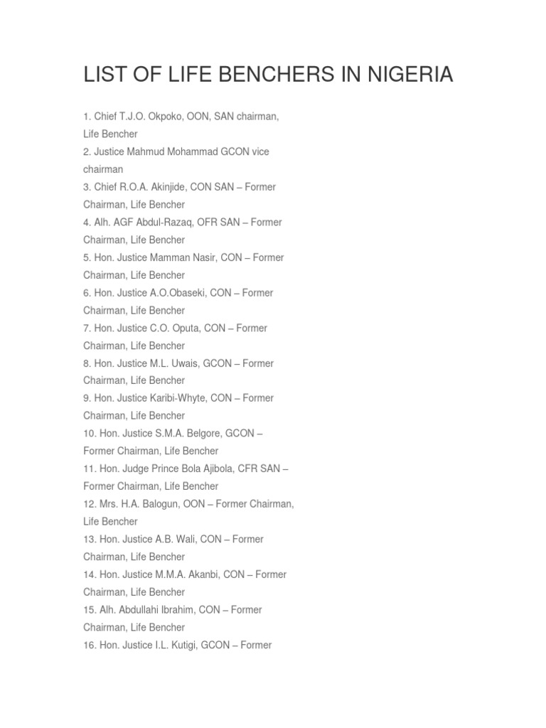 List of Life Benchers in Nigeria | PDF