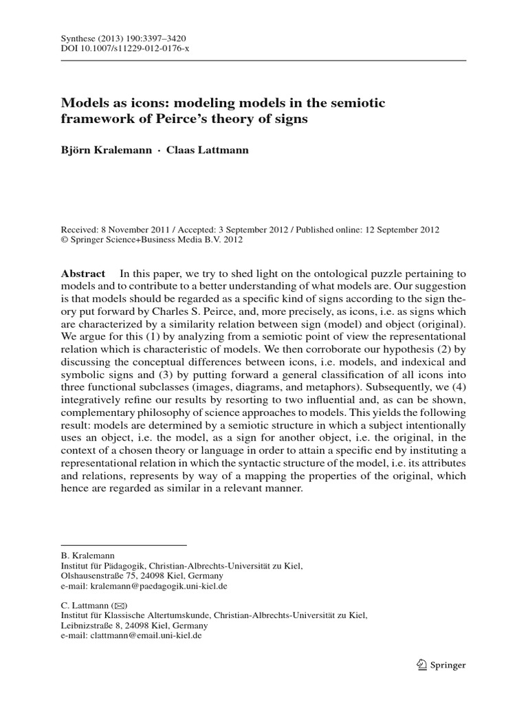 Models As Icons: Modeling Models in The Semiotic Framework of Peirce's ...