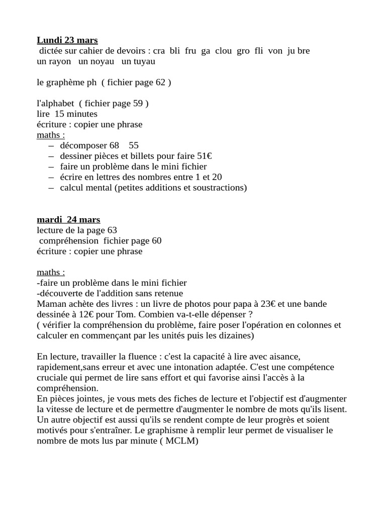 Travail Pour Le 23 Et 24 Mars CP 5 | PDF