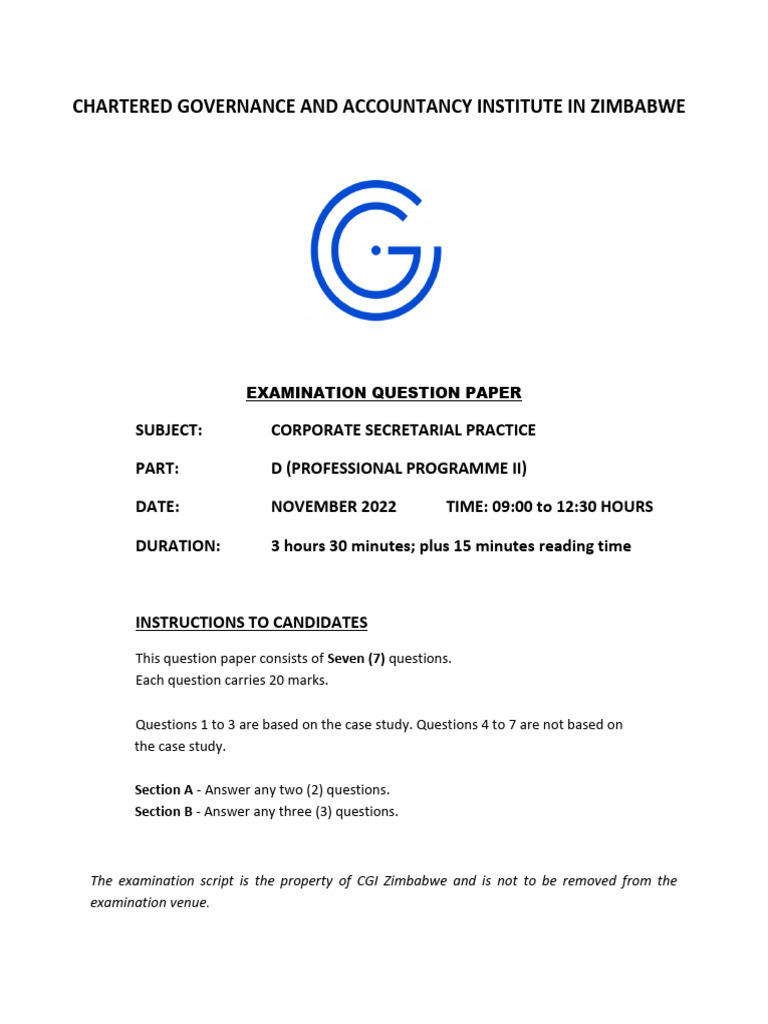 Corporate Secretarial Practice November 2022 Question Paper | PDF