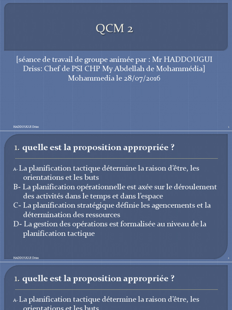 Planification Sanitaire QCM | PDF