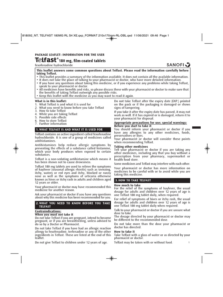PIL - Telefast 180 MG Tablet | PDF