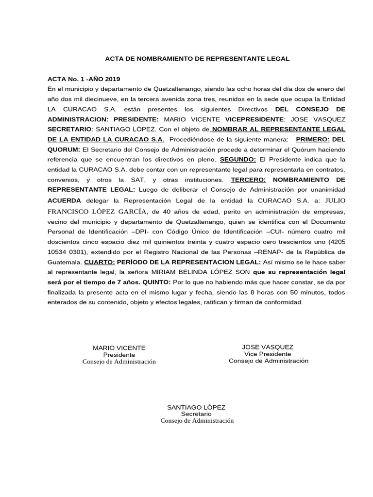 9 Modelo de Acta de Representante Legal | PDF