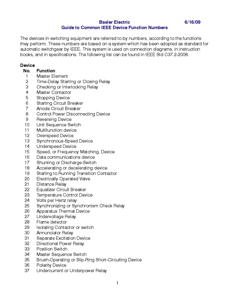 IEEE Device Numbers | PDF | Science & Mathematics