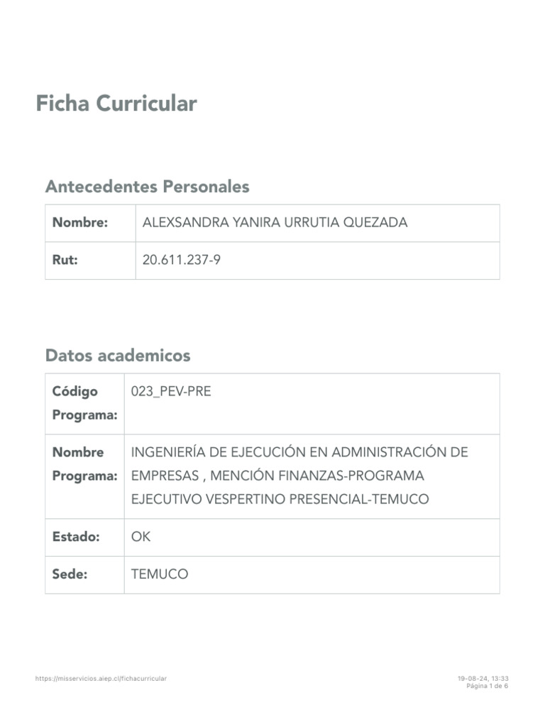 AIEP - MS Ficha Curriculur | PDF