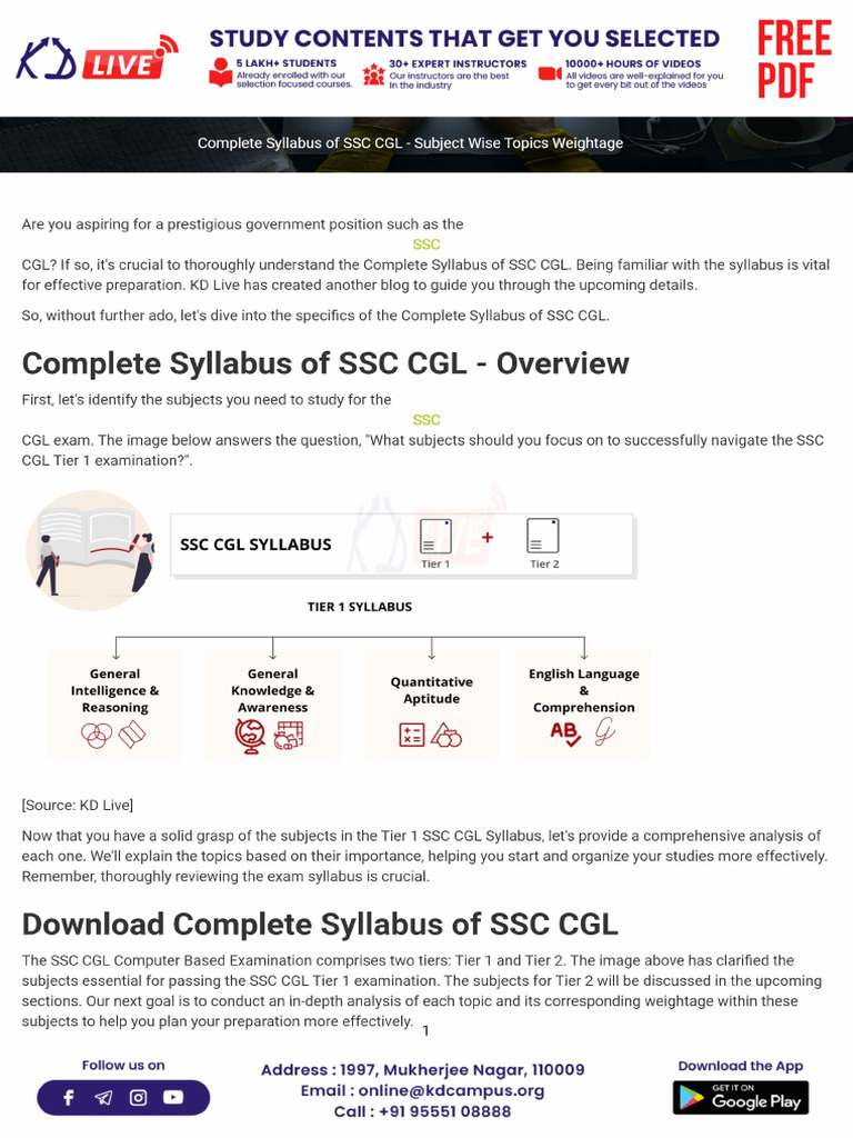 Syllabus Complete Syllabus of SSC CGL Subject Wise Topics Weightage | PDF