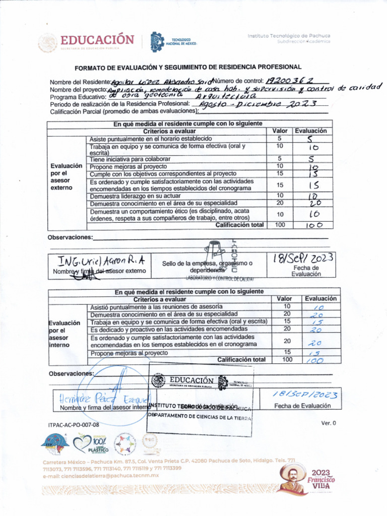 Evaluaciones y Carta de Aceptación y Terminación Aguilat López ...