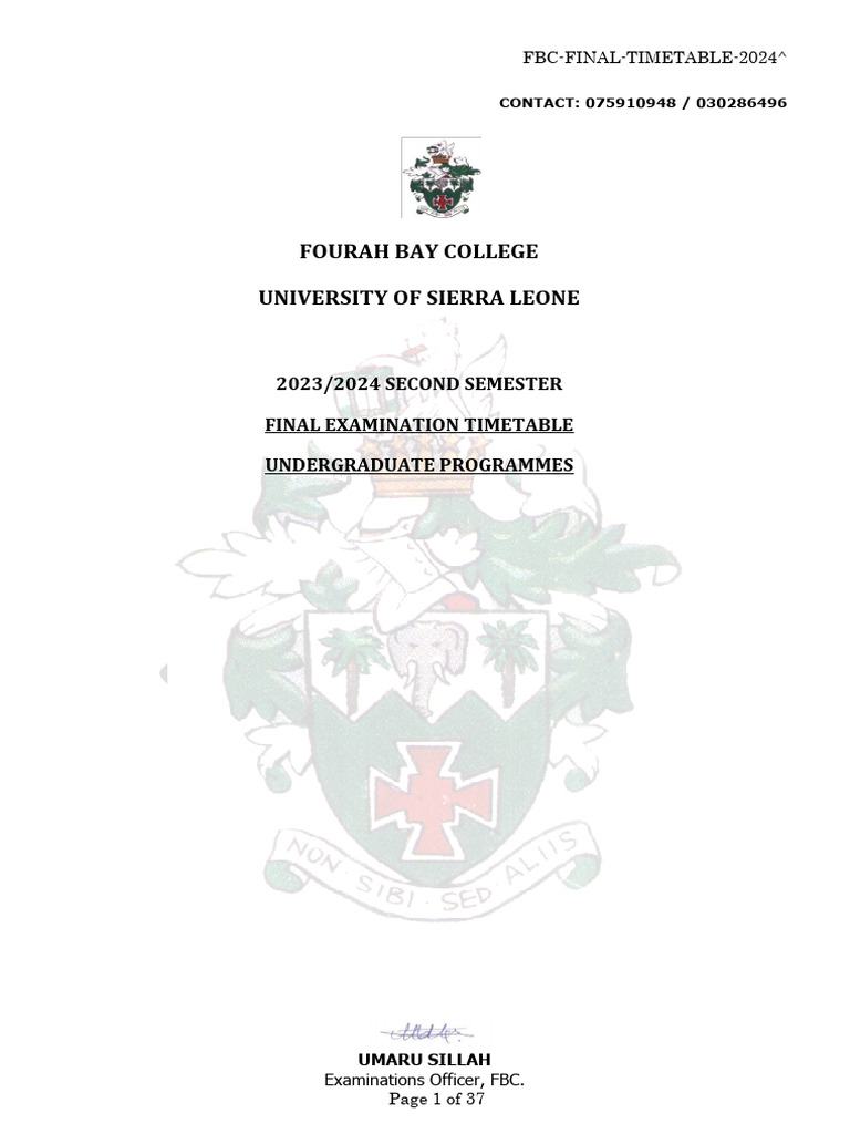 2024 FBC 2nd Semester Exams Final Timetable 2024 | PDF