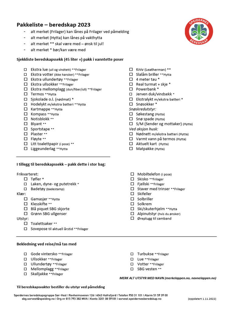 Pakkeliste Vinteren 20222023 | PDF