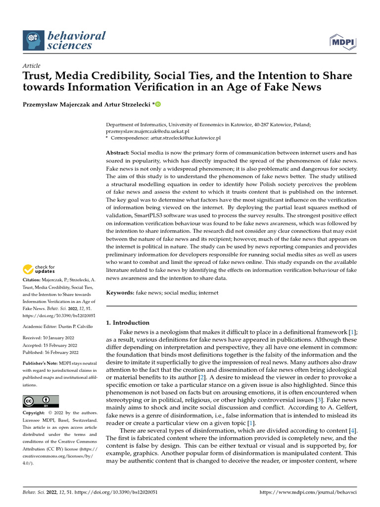 Trust Media Credibility Social Ties and The Intention To Share Towards ...