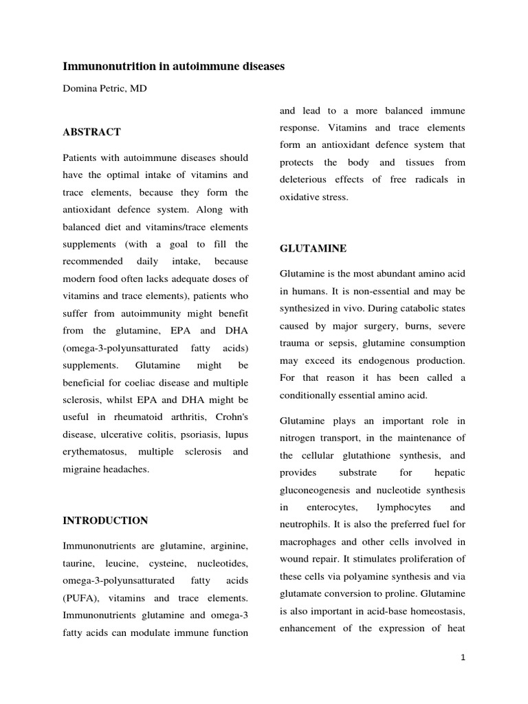 Immunonutrition in Autoimmune Diseases | PDF