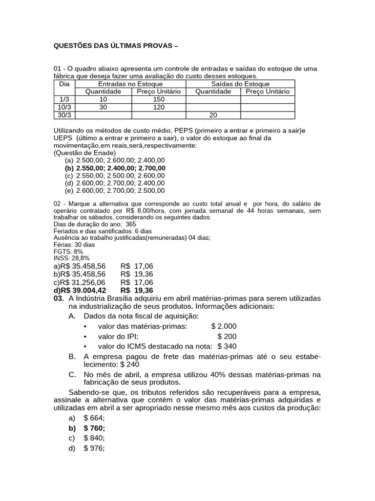 Questões Das Últimas Provas | PDF