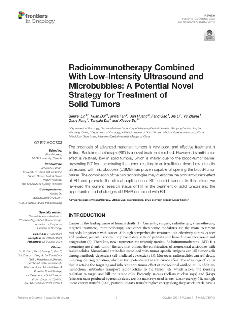 Utrasonic Radioimmunotherapy | PDF | Radiation Therapy | Science ...
