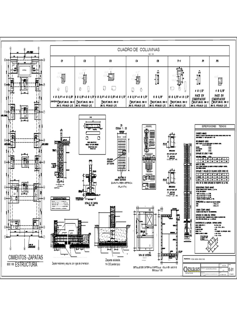 Cuadro de Columnas: Cimientos - Zapatas Estructura | PDF
