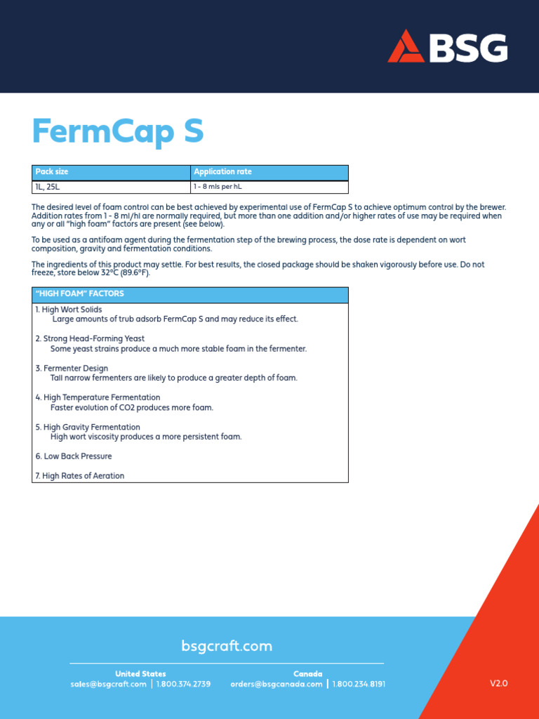 FermCap S Dosage for Foam Control | PDF