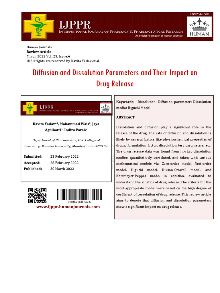 Diffusion Dissolution | PDF
