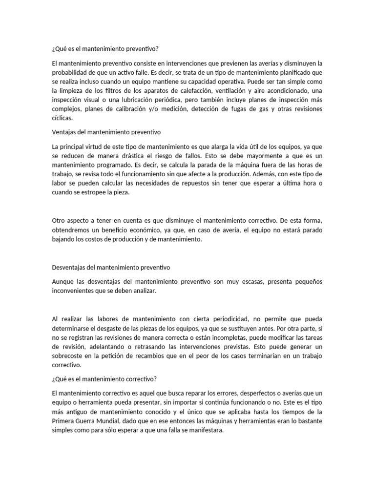 Qué es el mantenimiento preventivo | PDF Qué es el mantenimiento preventivo | PDF