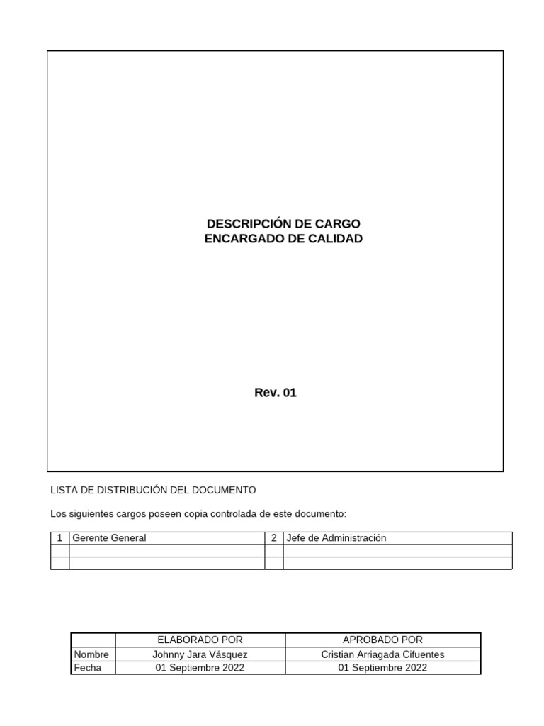 Descripcion de Cargo Encargado de Calidad | PDF
