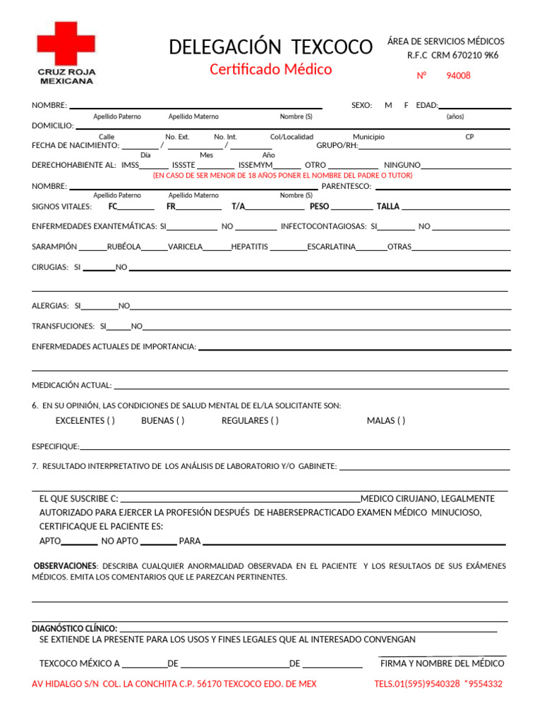 Certificado Medico Cruz Roja | PDF