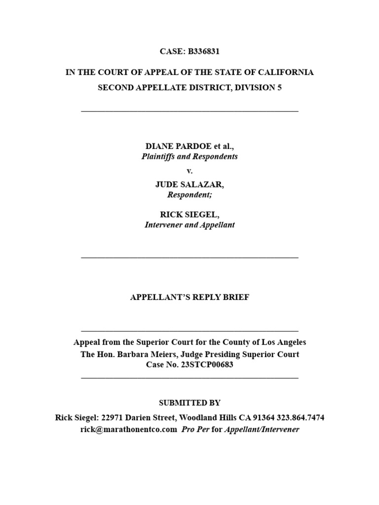 Appellant Reply Brief Rick Siegel | PDF | Appeal | Supreme Court Of ...
