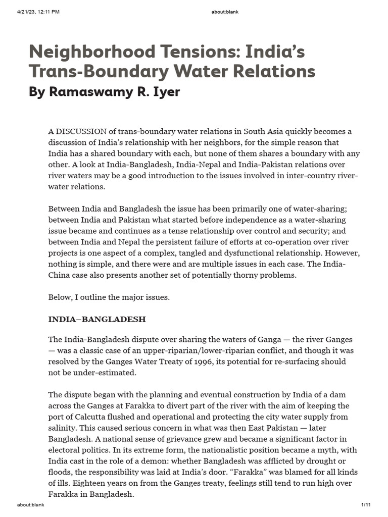 India's Trans-Boundary Water Relations | PDF
