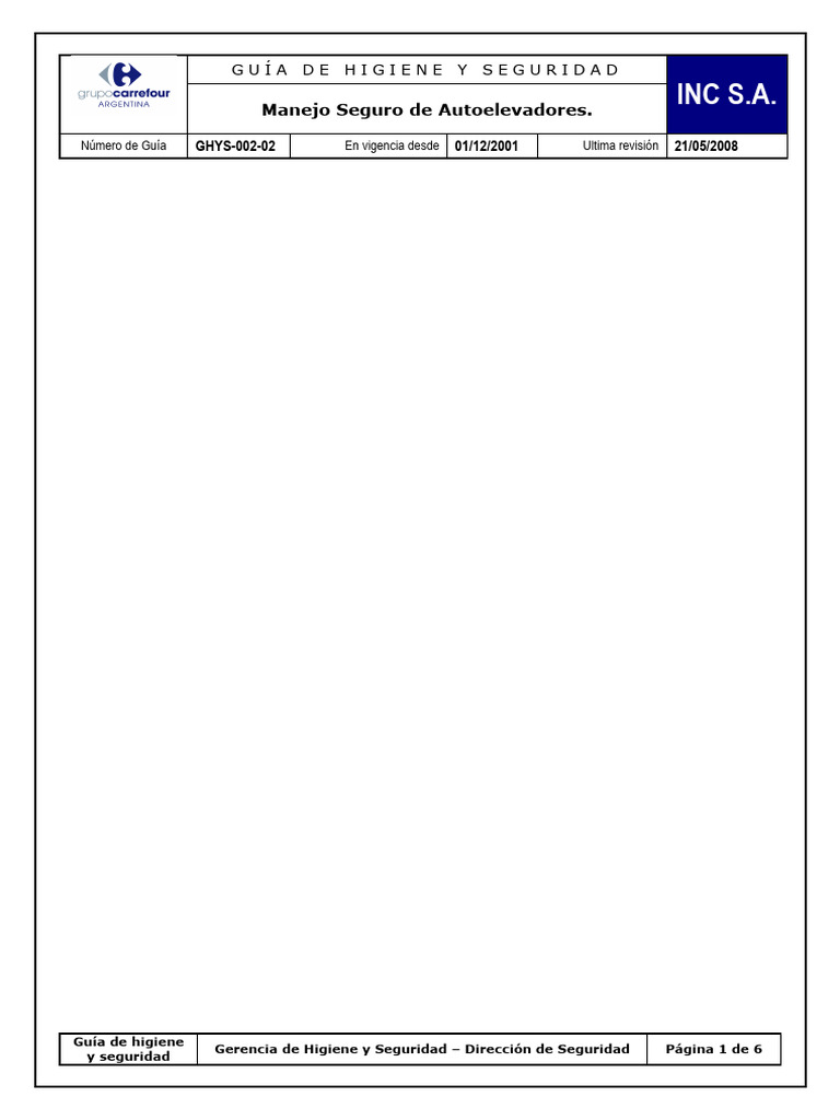 GHYS-002 Manejo Seguro de Auto Elevadores | PDF