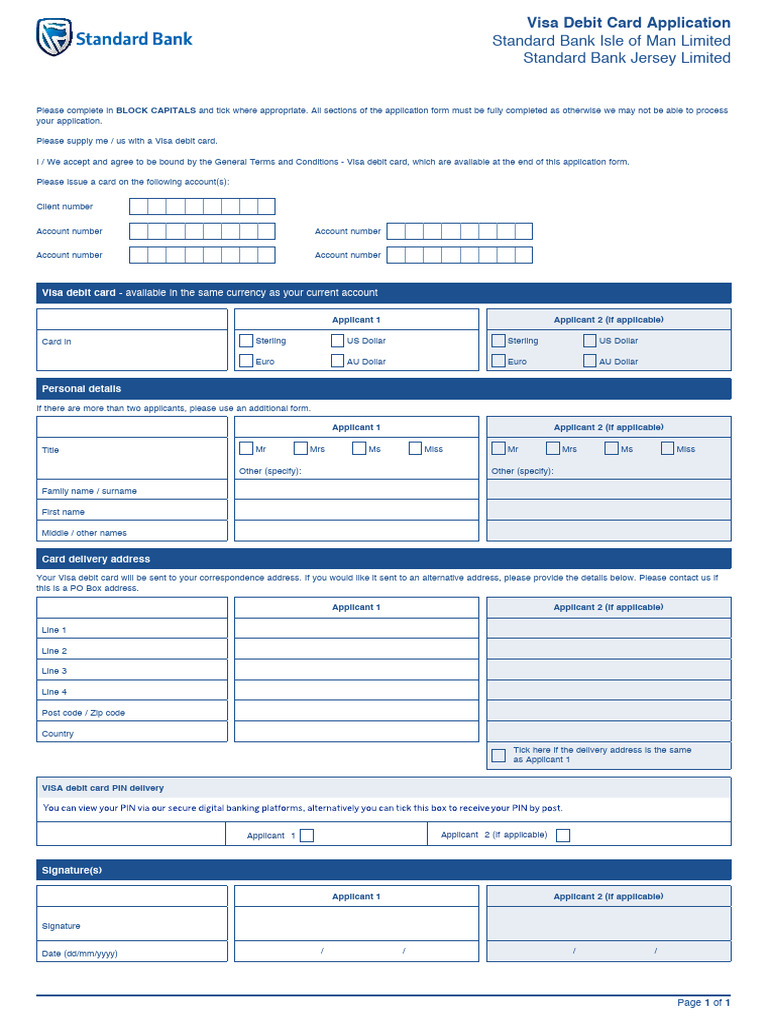 Visa-Debit-Card-Application-E-form IFA USE | PDF