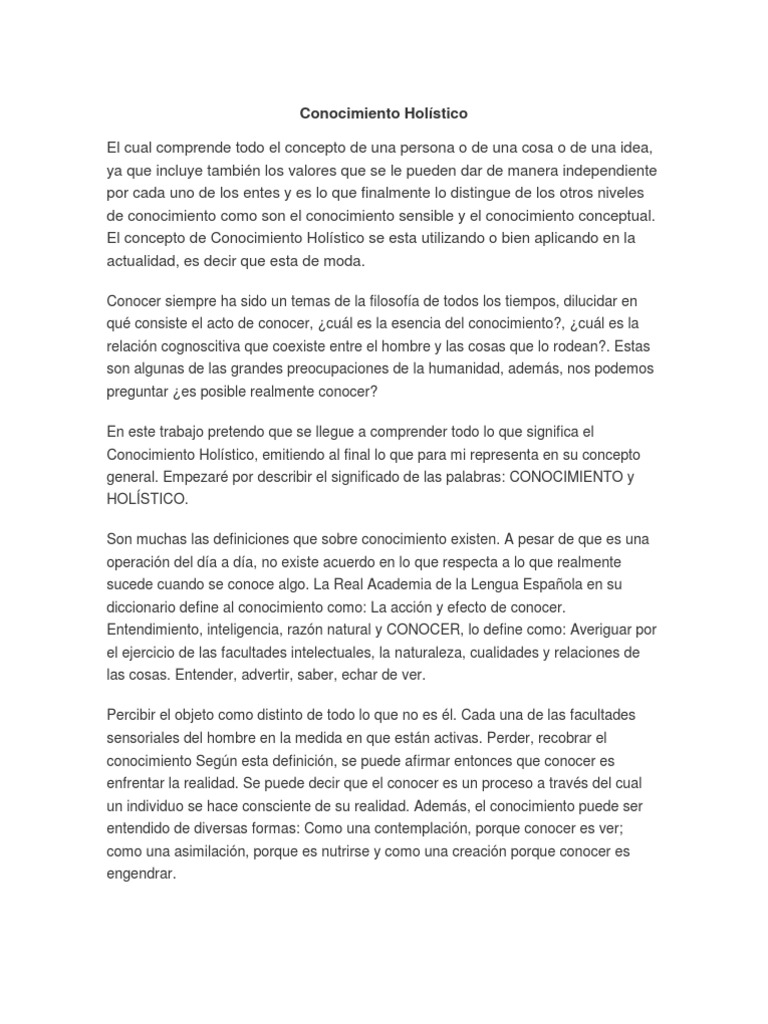 Definición y Ejemplos de Conocimiento Holístico | PDF | Holismo | Concepto