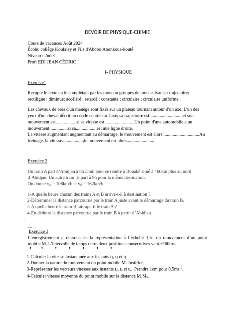 Devoir PC 2nde C | PDF