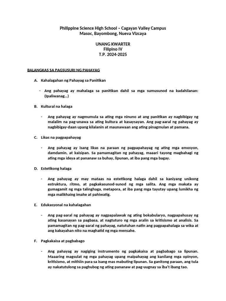 Balangkas NG Pagsusuri NG Pahayag | PDF