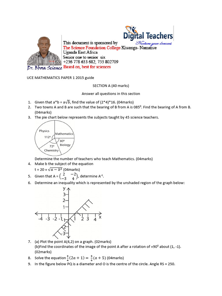 Uce Mathematics Paper 1 2015 Marking Guide o Level | PDF