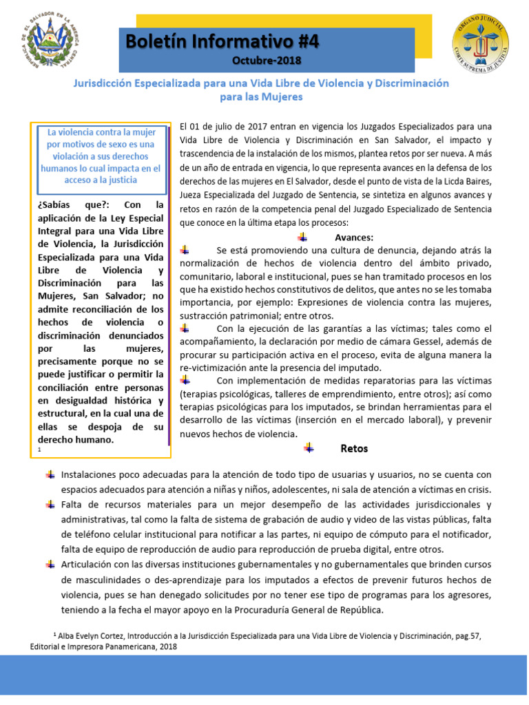31.10.18 Boletin Jurisdiccioon Especializada para Una Vida Libre de Violencia y Discriminacion ...