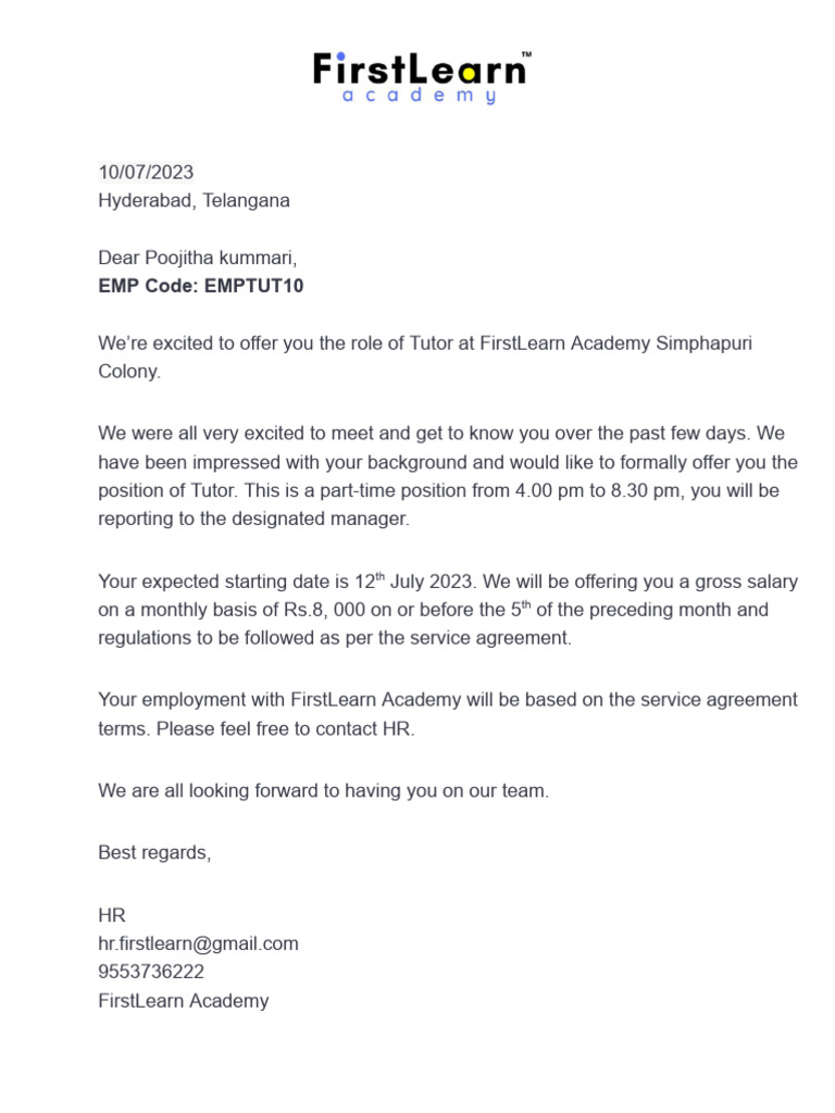 Poojitha Offer Letter | PDF