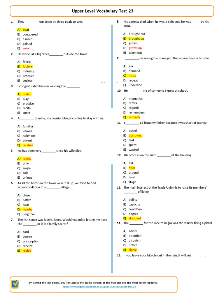 English Vocabulary Test | PDF