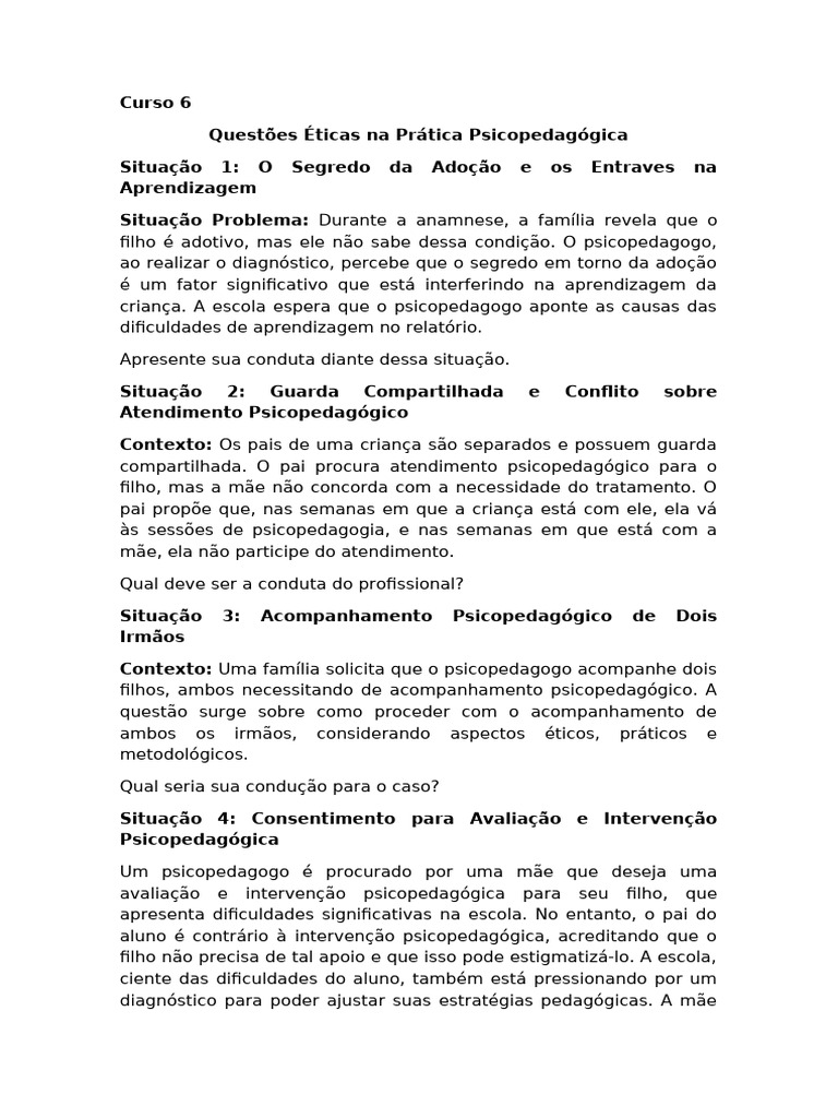 Exercicio 1 Questoes Eticas Na Pratica Psicopedagogica | PDF
