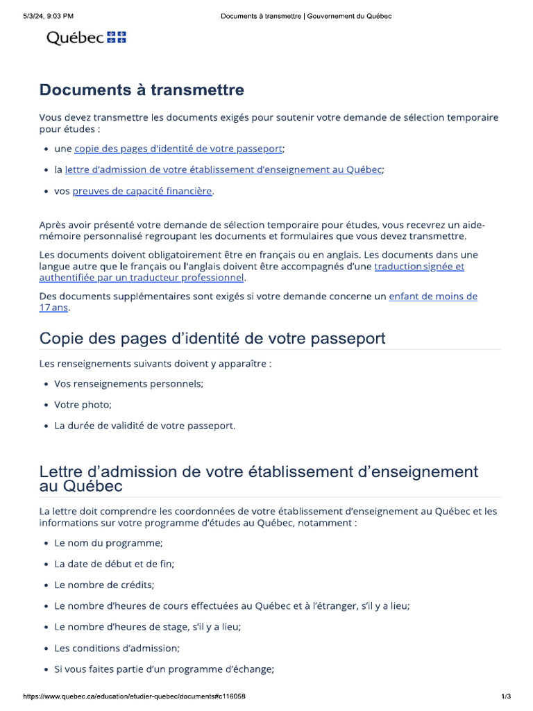 Documents À Transmettre - Gouvernement Du Québec | PDF