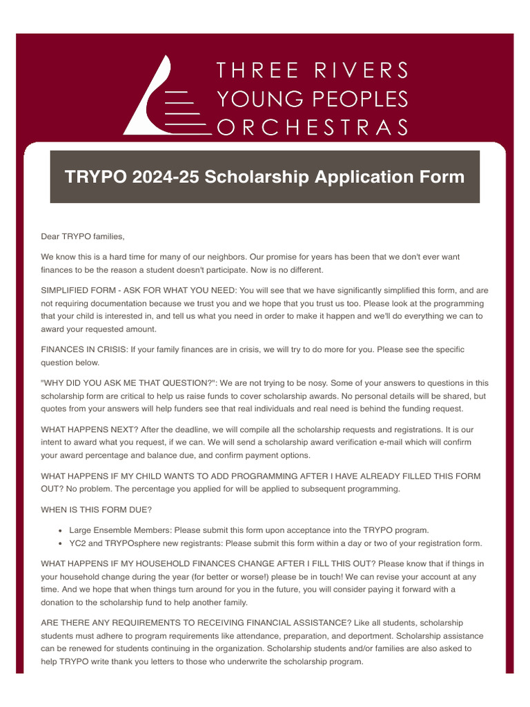 TRYPO 2024-25 Season Scholarship Form | PDF