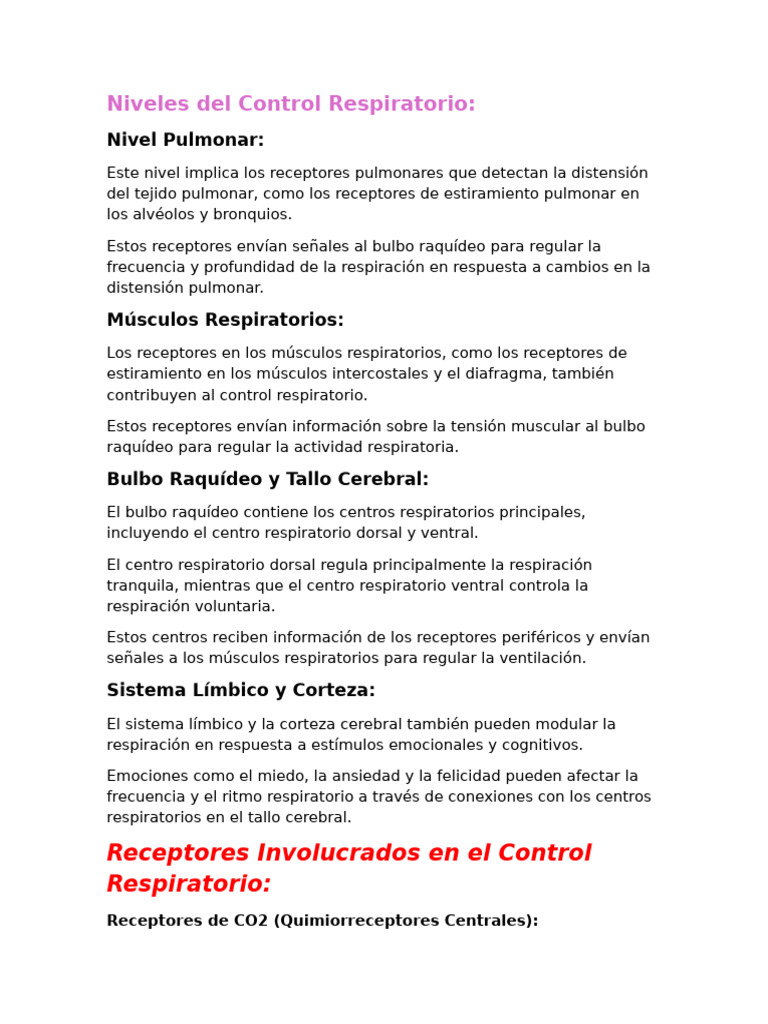 Niveles Del Control Respiratorio | PDF
