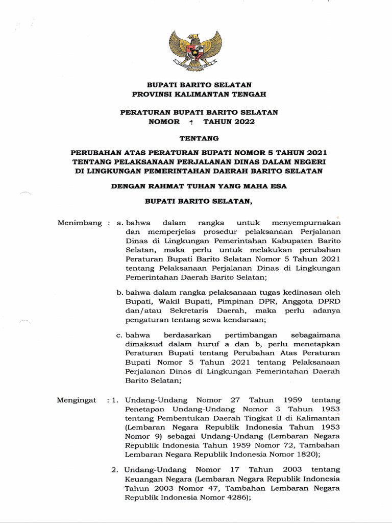 Perbup Barsel No.1 THN 2022 TTG Perubahan Peraturan Bupati Nomor 5 ...