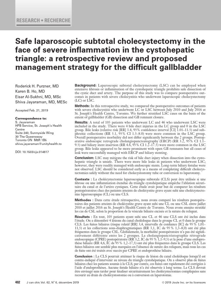 Safe laparoscopic subtotal cholecystectomy in the face of severe ...
