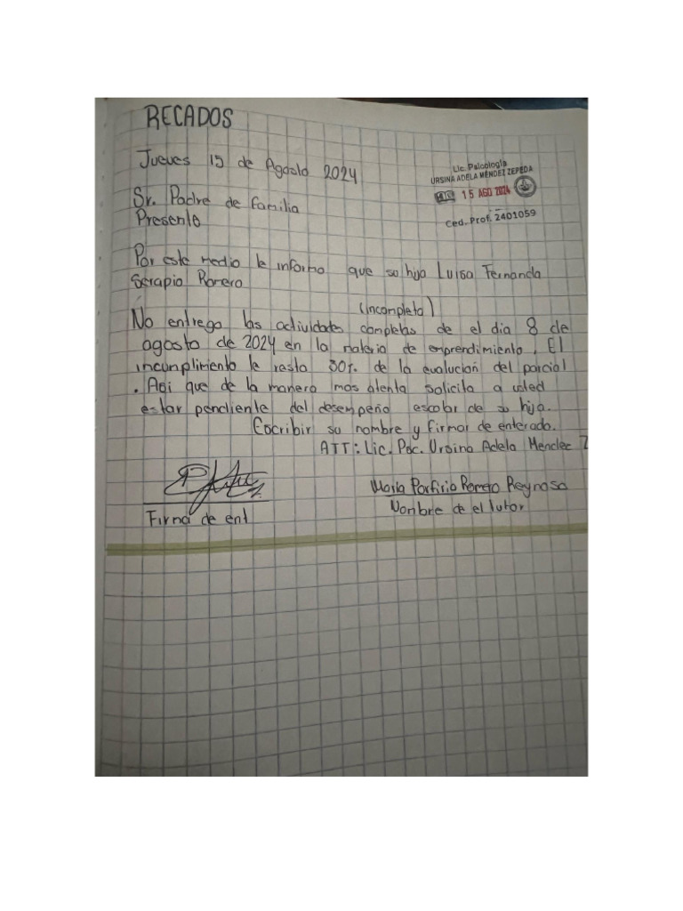 Luisa Fernanda Serapio Romero. Evidencias 15 de Agosto | PDF