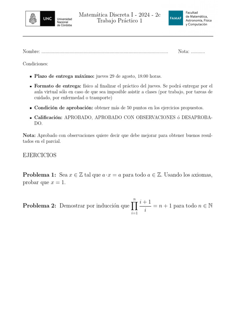 Matem Atica Discreta I - 2024 - 2c Trabajo PR Actico 1 | PDF