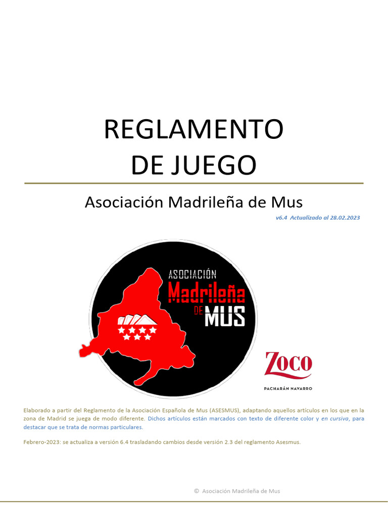 Reglamento de Juego: Asociación Madrileña de Mus | PDF