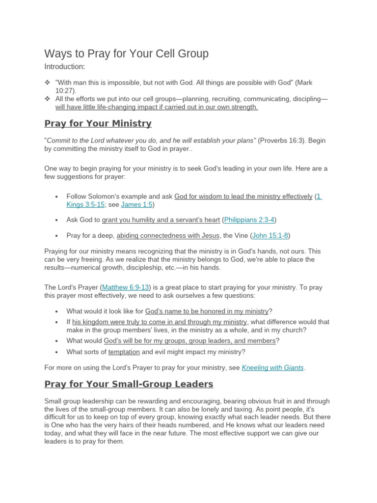 Ways To Pray For Your Cell Group Media | PDF