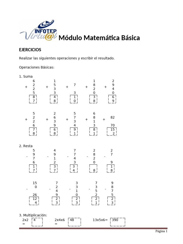 Ejercicios de Matemática Básica | PDF | Aritmética | Matemáticas