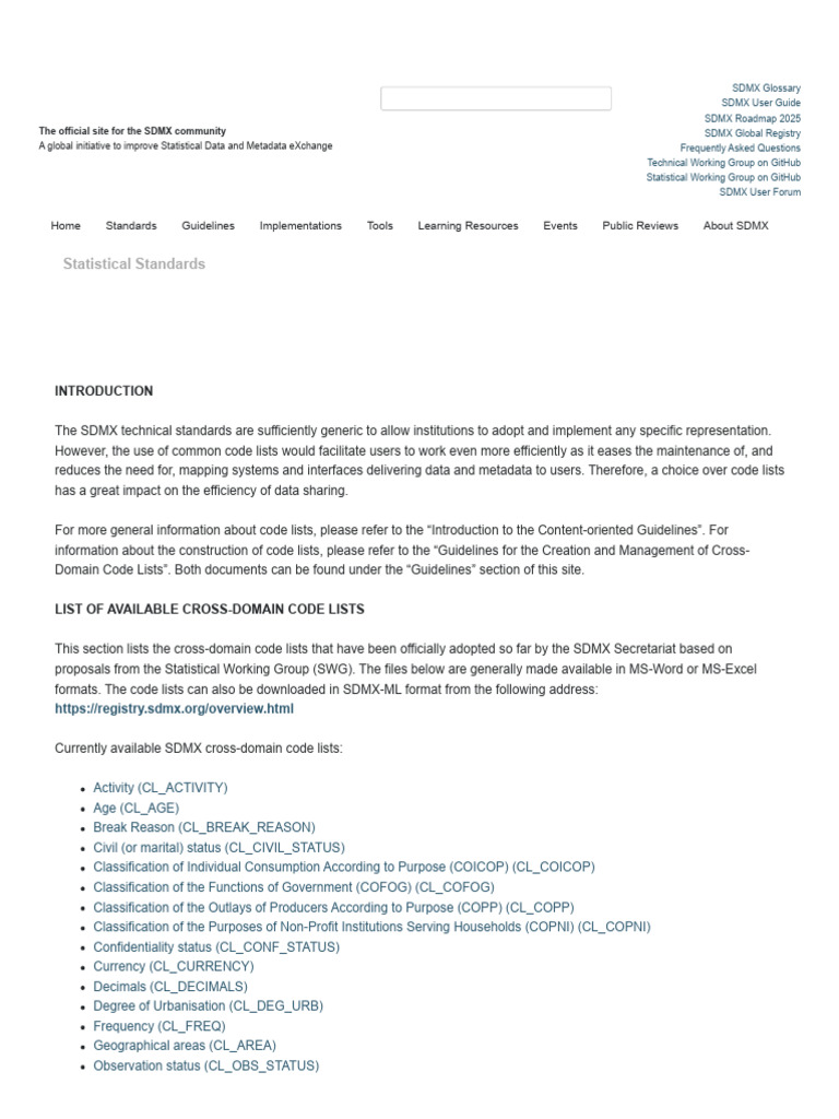 SDMX Cross Domain Code Lists SDMX | PDF