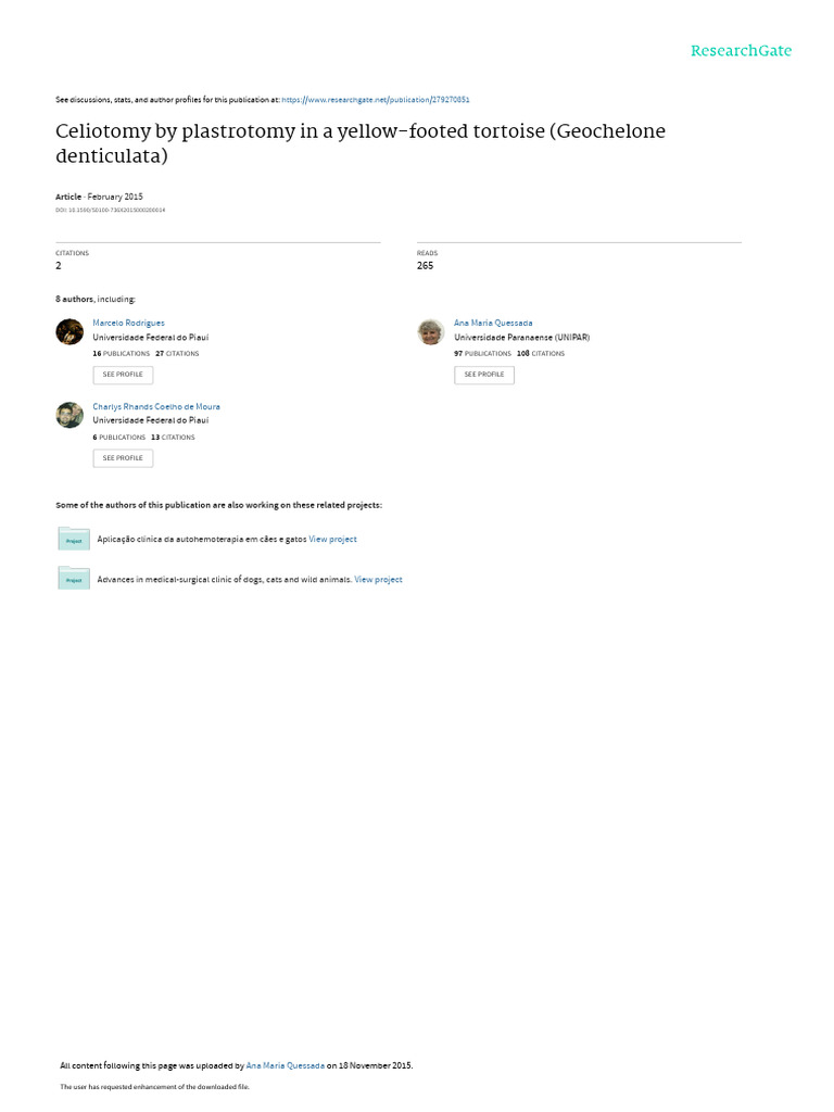 Celiotomy by Plastrotomy in A Yellow-Footed Tortoi | PDF