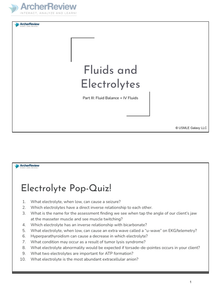 Fluids and Electrolytes - Part 3622024 | PDF