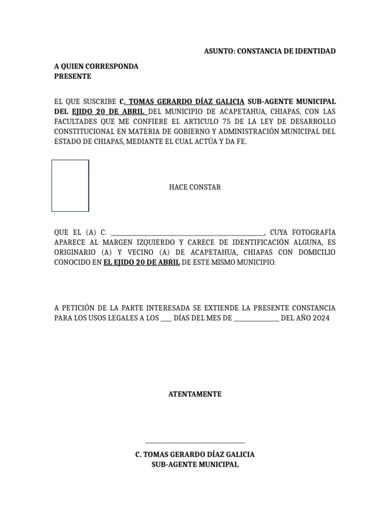 Constancia de Identidad | PDF