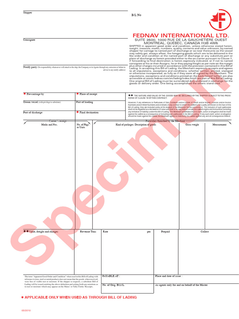 Fednav Bill of Lading | PDF
